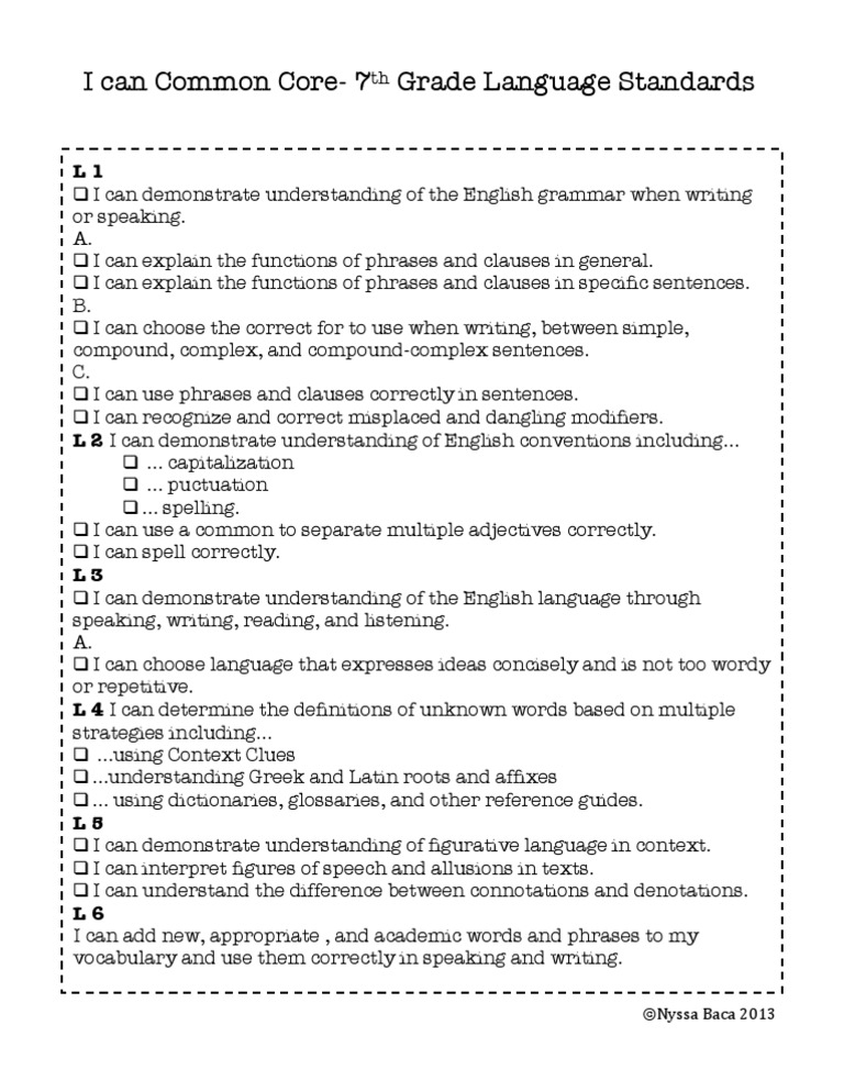 7th Grade Language Standards | PDF | Language Arts & Discipline