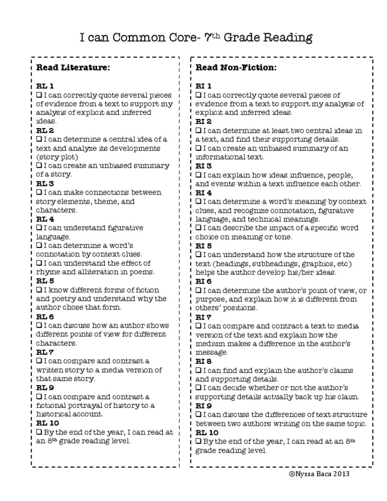 7th Grade Reading Standards