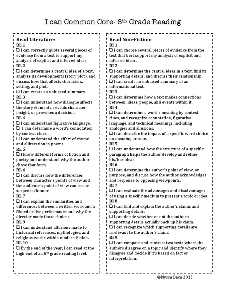 8th Grade Reading Standards PDF Common Core State Standards