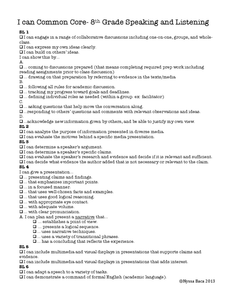 8th Grade Speaking and Listening Standards | PDF