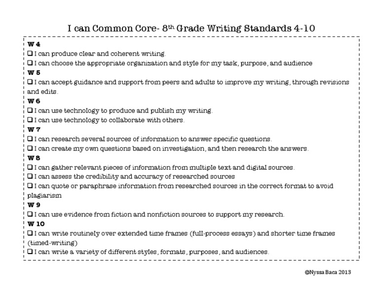 8th Grade Writing Standards 4-10 | PDF | Social Science | Art