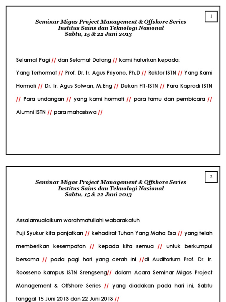 Cue Card MC-Seminar Migas | PDF | Seni | Sains & Matematika