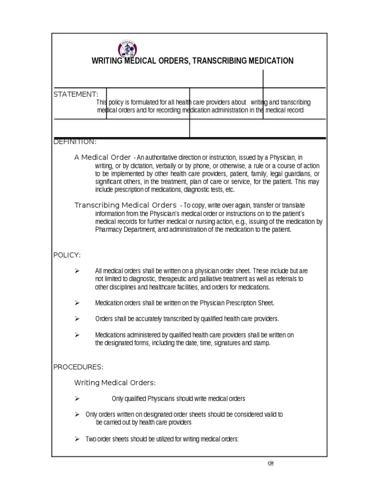 10. Writing Medical Orders, Transcribing Medication | Pharmaceutical ...
