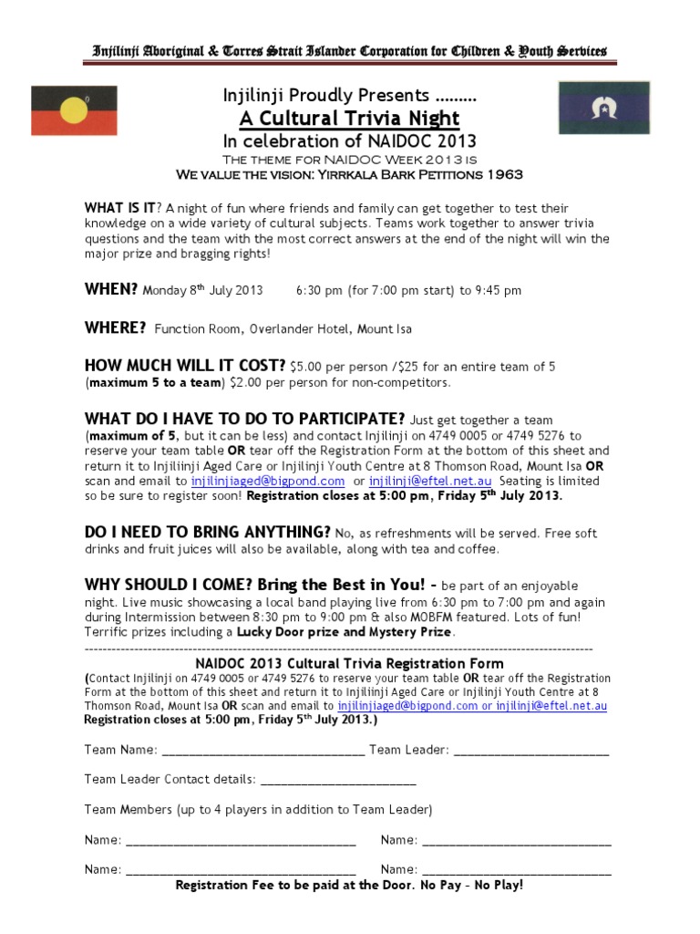 NAIDOC 2013 Cultural Trivia Night | PDF | Business | Leisure