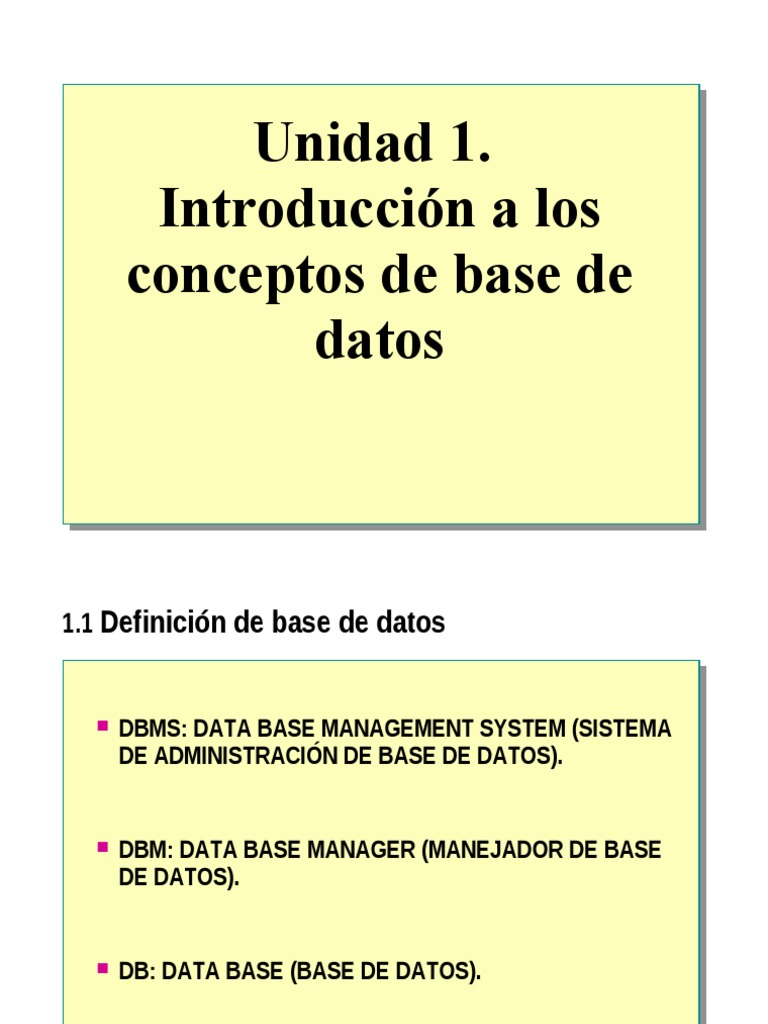 Unidad 1 Introducción A Los Conceptos de Base de Datos | PDF | Bases de datos | Base de datos ...