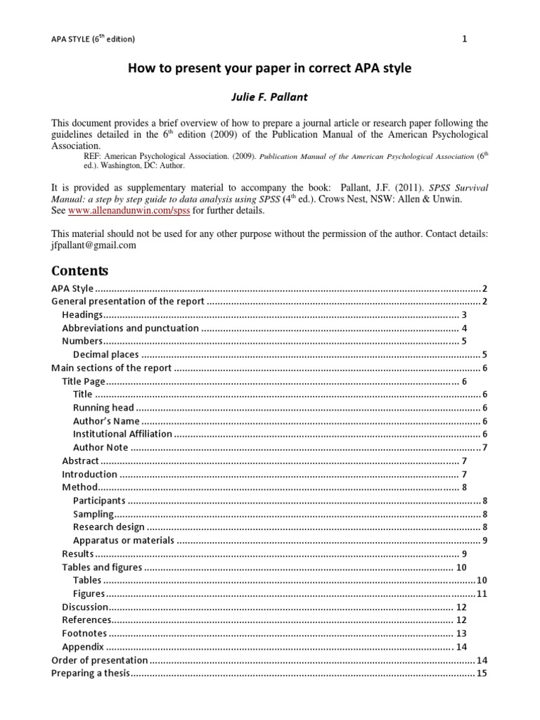 How To Present Your Paper in Correct APA Style: Julie F. Pallant | PDF ...