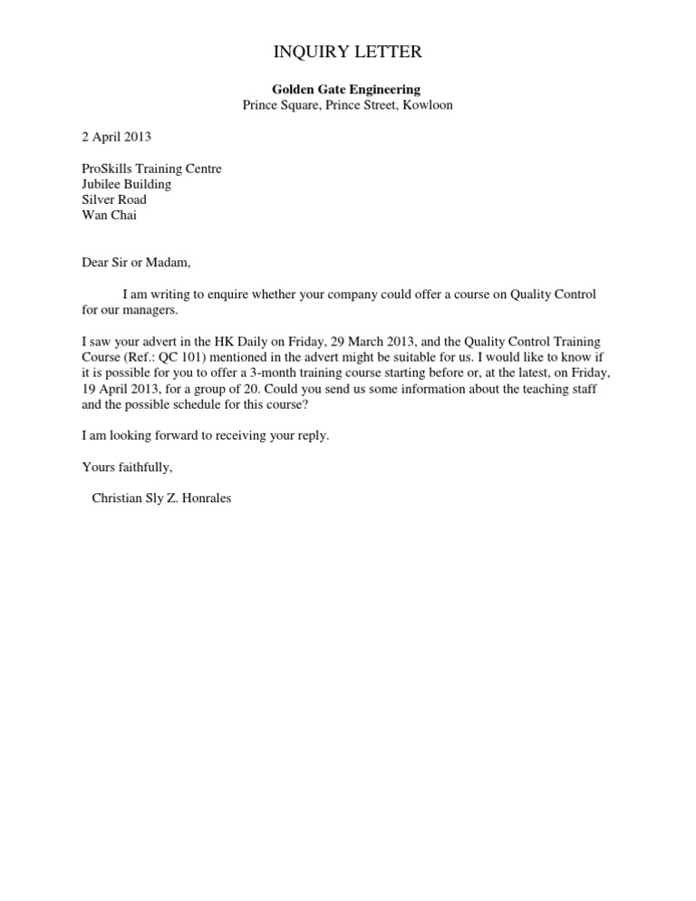 Letter Of Inquiry