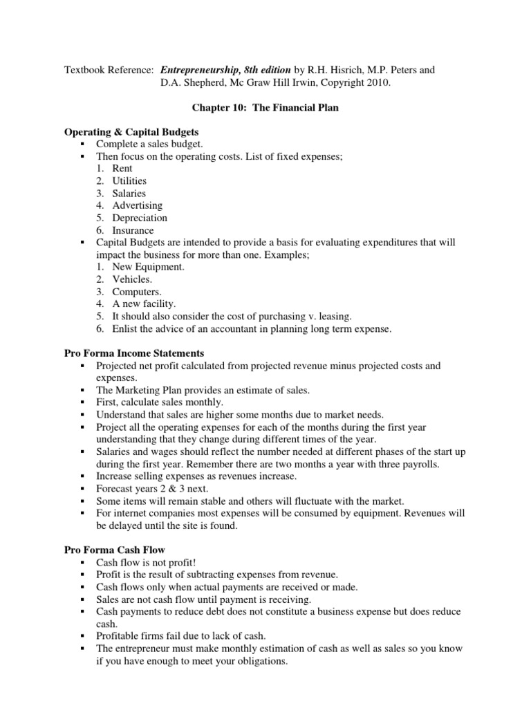 Entrepreneurship Chapter 10 - The Financial Plan | PDF | Financial Plan ...