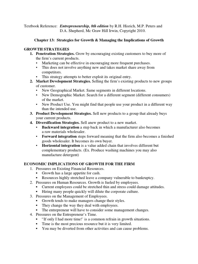 Entrepreneurship Chapter 13 - Strategies For Growth | Download Free PDF ...