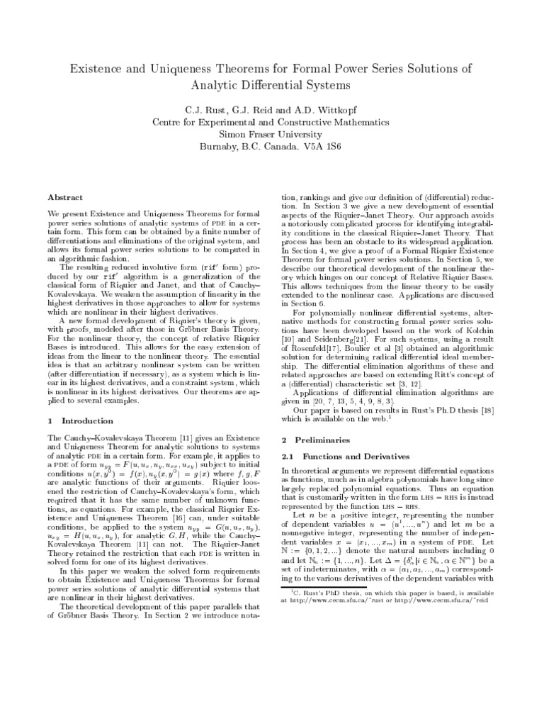 Existence And Uniqueness Theorem Pdf Partial Differential Equation Nonlinear System