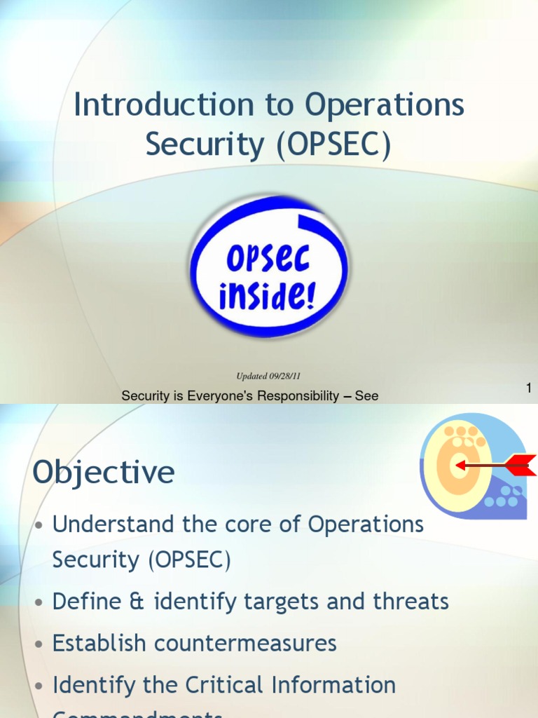 Introduction To Operations Security (OPSEC) : 1 Security Is Everyone's ...