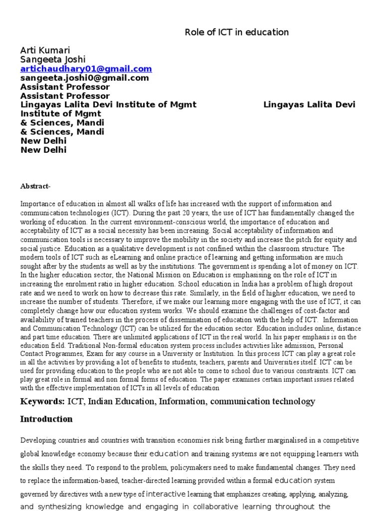 ICT's Impact on Indian Education Systems | PDF | Educational Technology ...