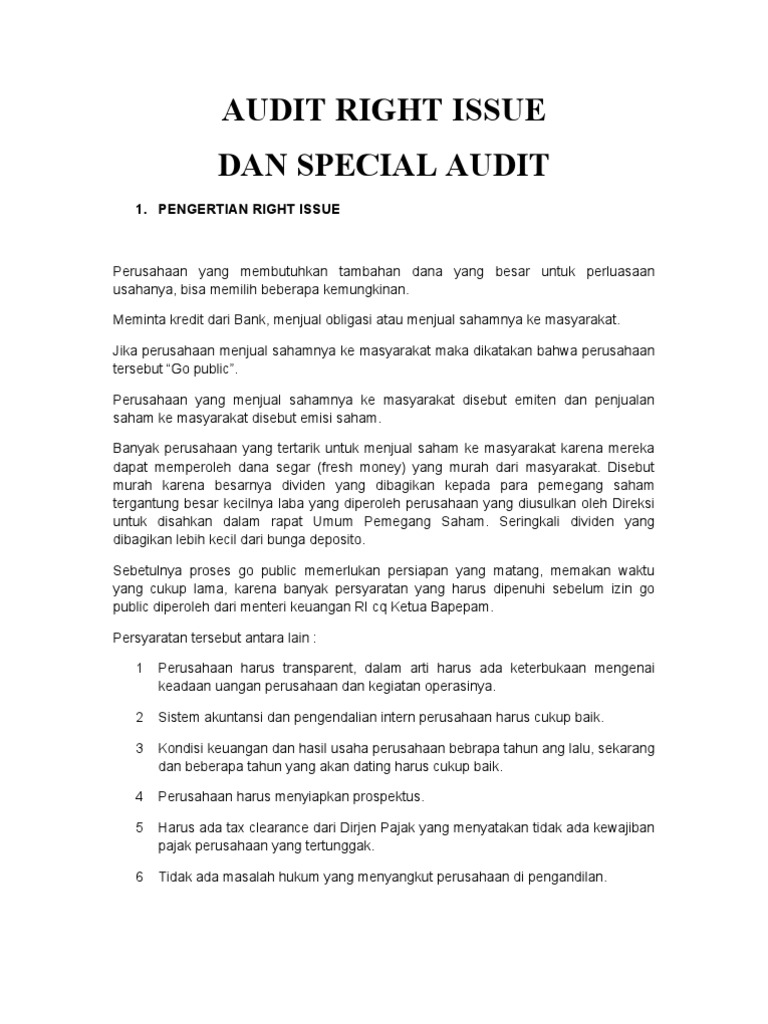 Audit Right Issue | PDF | Pengelolaan Keuangan & Uang