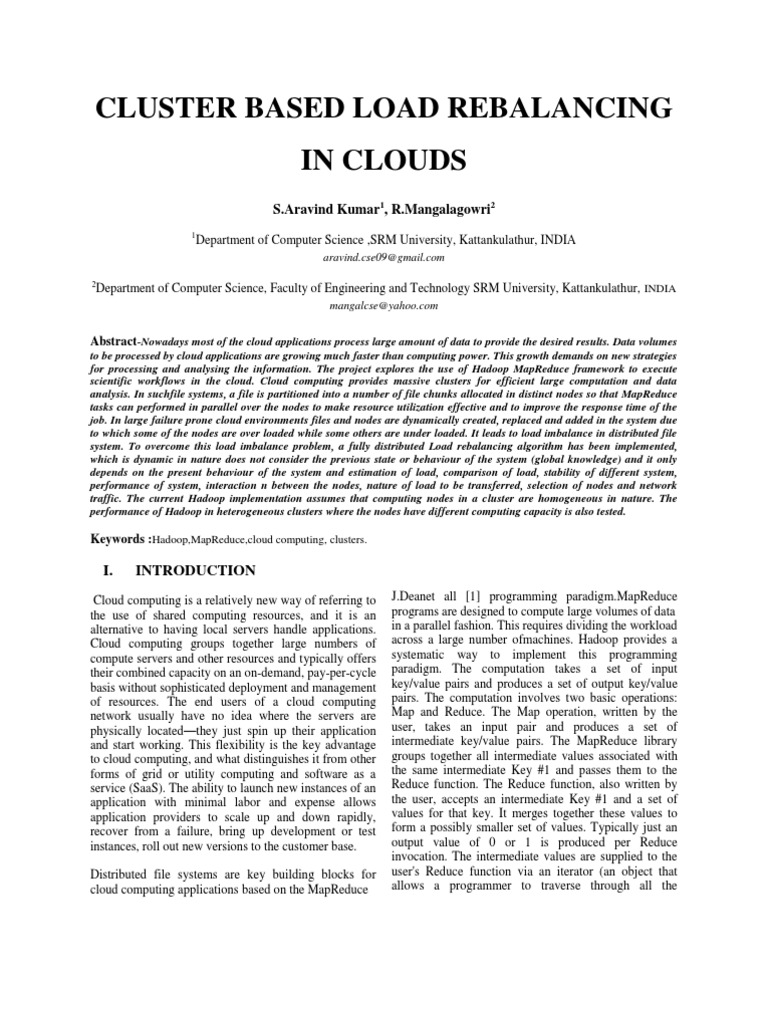 Cluster Based Load Rebalancing In Clouds Pdf Apache Hadoop Computer Cluster 4387