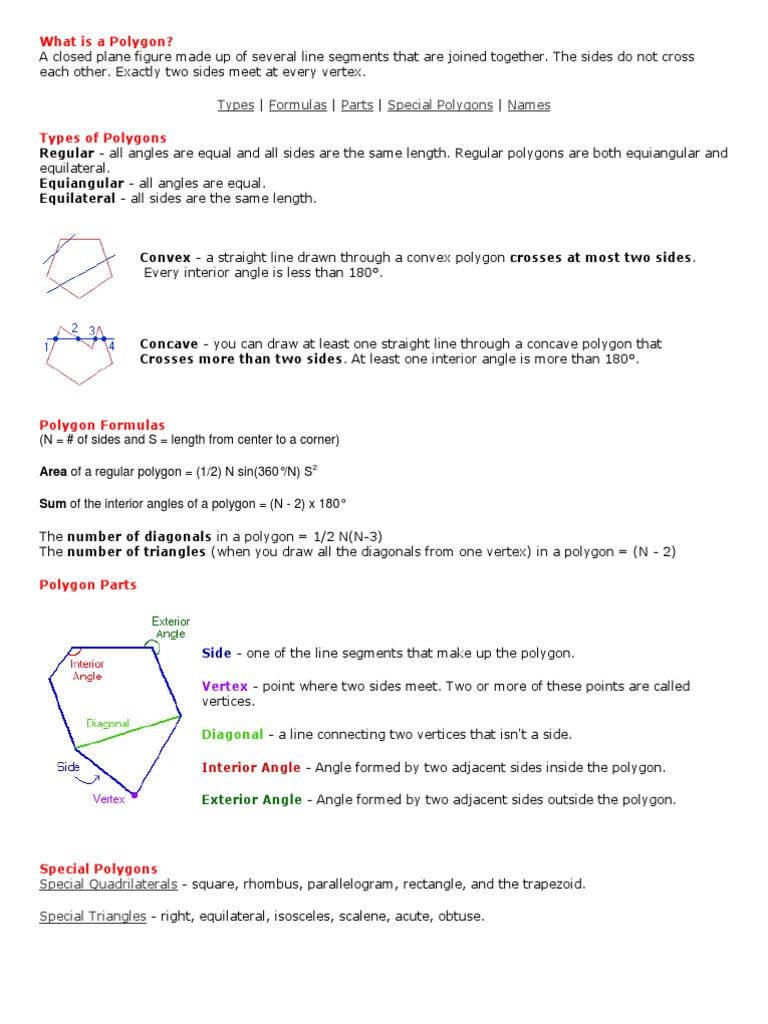 What is a polygon? Types, formulas, parts and special polygons | PDF ...