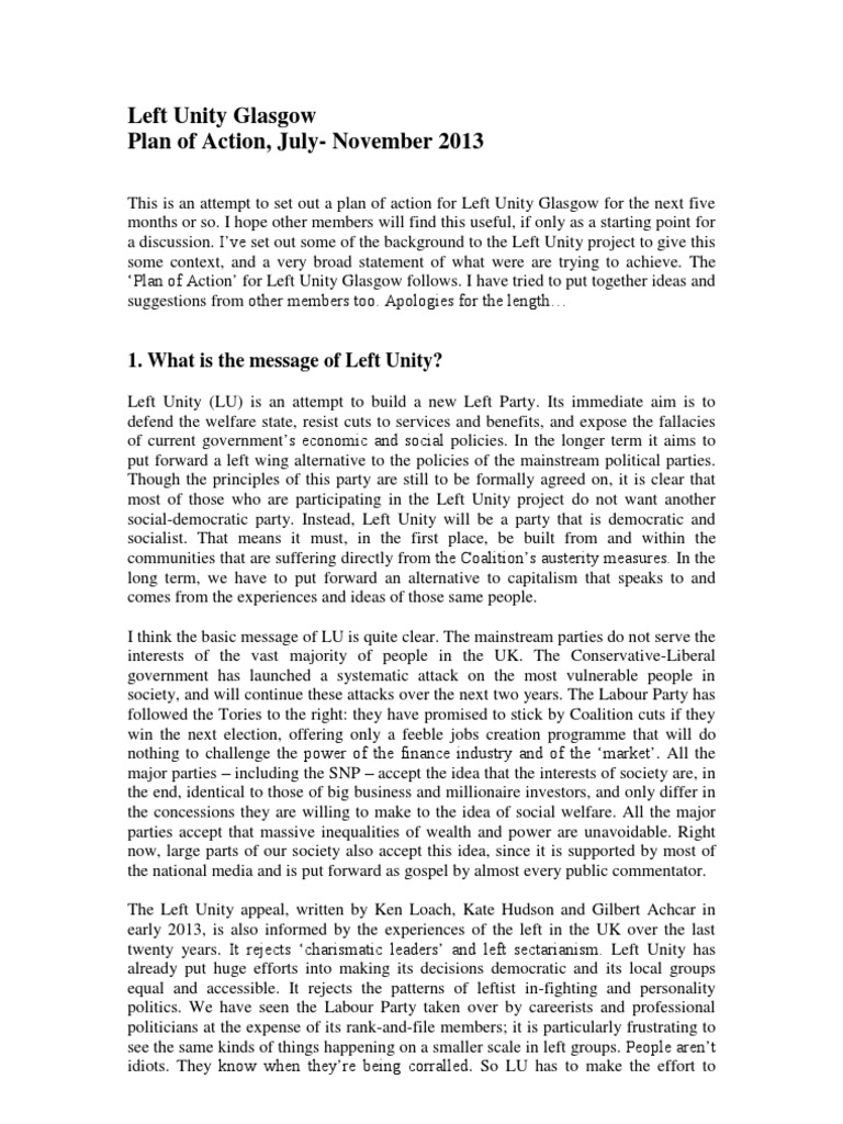 Left Unity Glasgow Plan of Action | PDF | Left Wing Politics ...