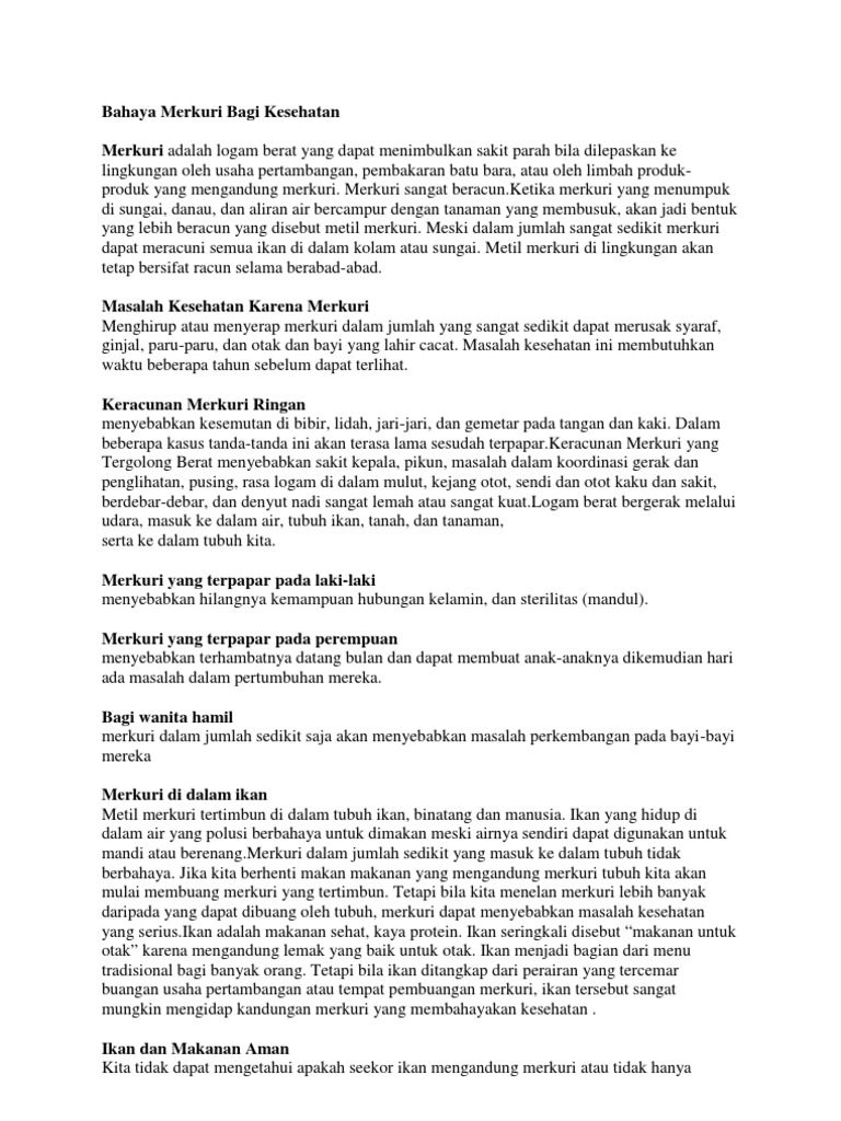 Bahaya Merkuri dan Ikan Tercemar | PDF