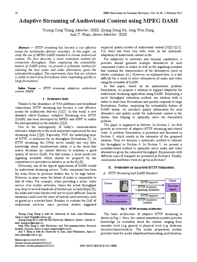 Adaptive Streaming of Audiovisual Content Using MPEG DASH | PDF | Bandwidth (Computing ...