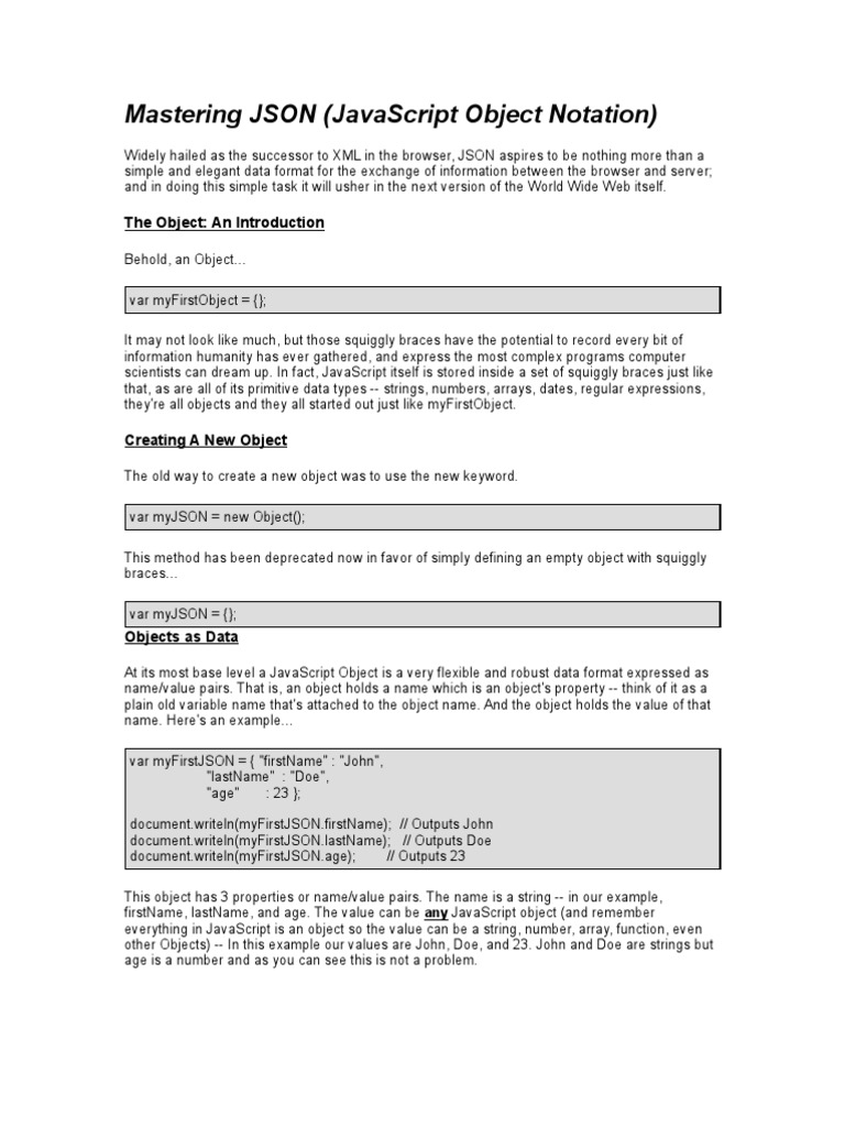 Mastering In Json Javascript Object Notation Pdf Json Ajax Programming 1968