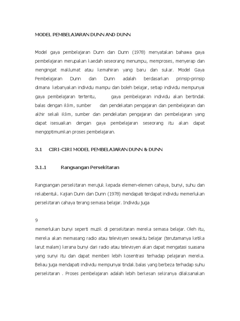 Model Pembelajaran Dunn and Dunn | PDF