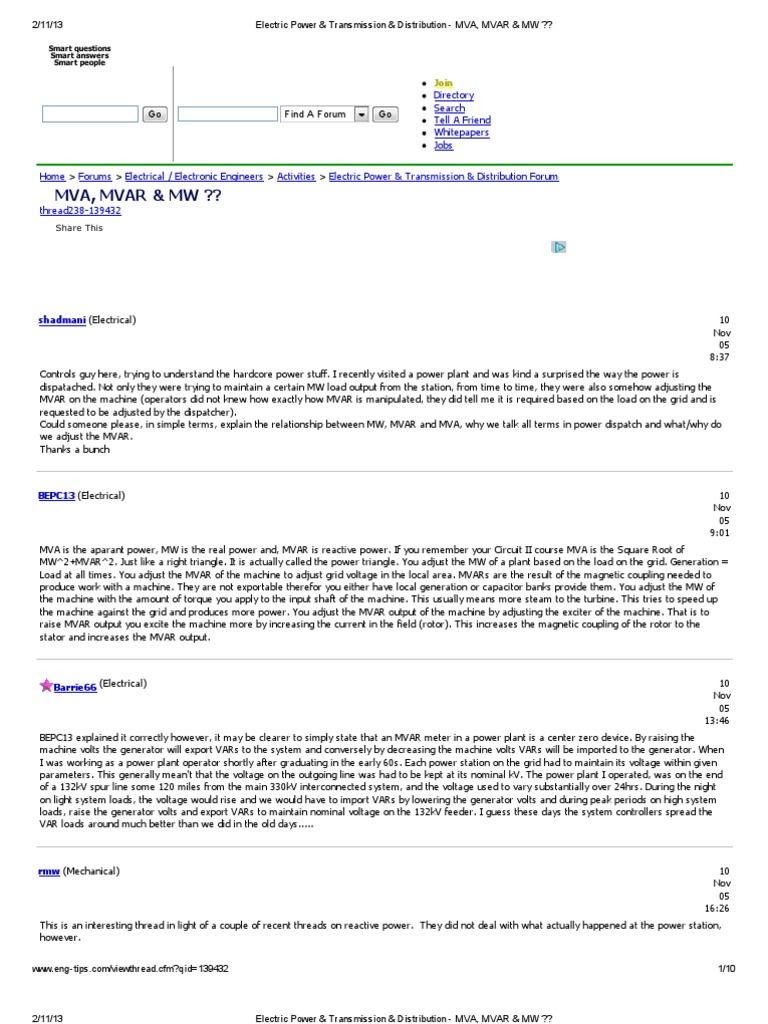Mva, Mvar & MW ?? | PDF | Ac Power | Electrical Grid