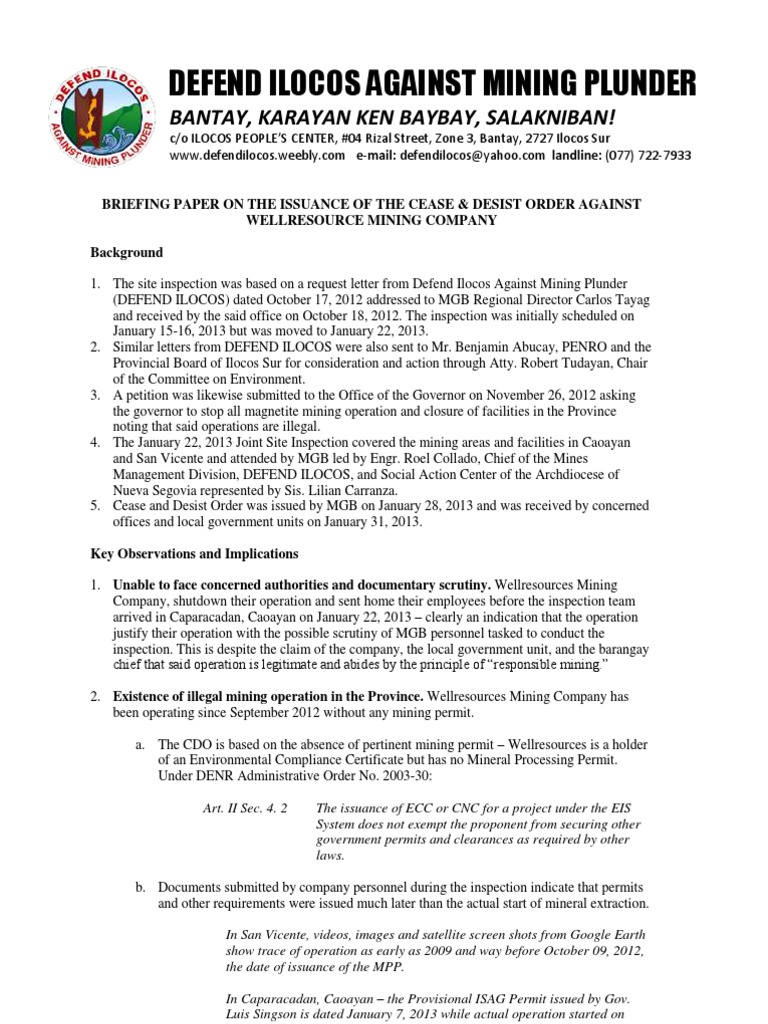 Briefing Paper - Cease & Desist Against Wellresource | PDF | Mining ...
