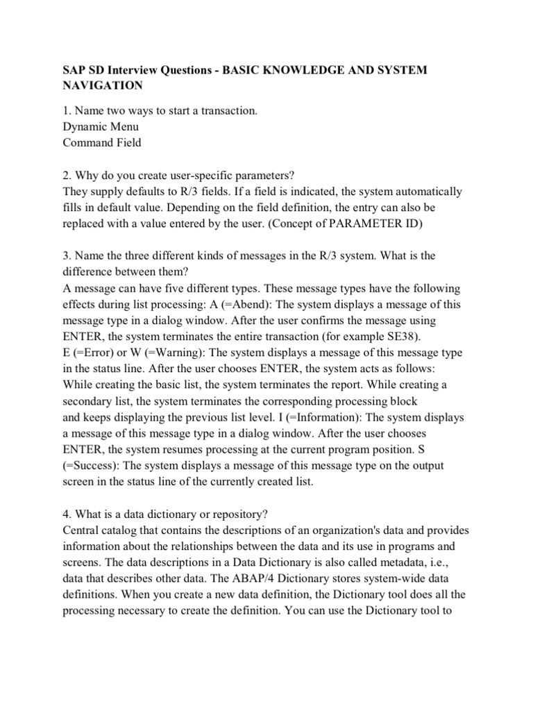 SAP SD Interview Questions | PDF | Finance & Money Management