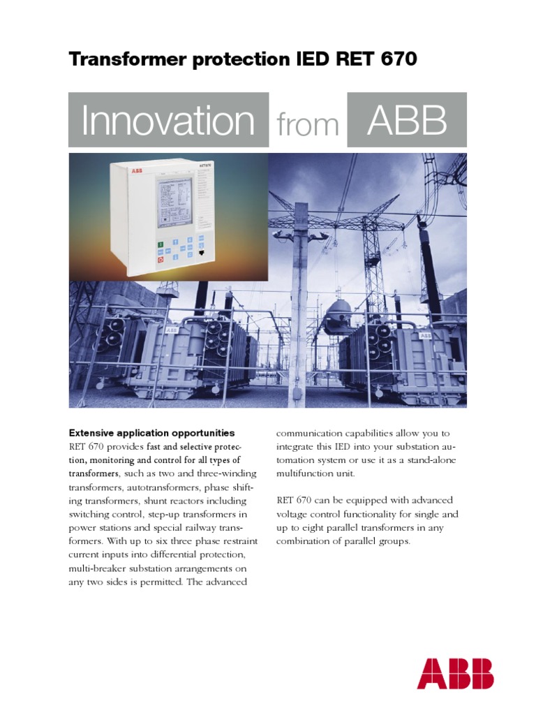 Brochure Ret 670 | PDF | Electric Power System | Transformer