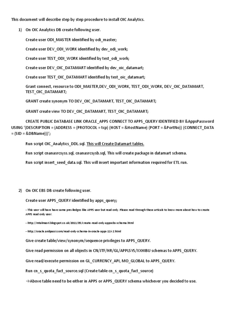 OIC Analytics Installation Document | PDF | Database Schema | Oracle ...