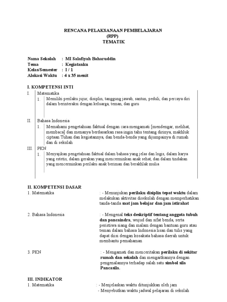 Contoh RPP Tematik Kurikulum 2013 | PDF | Karier & Perkembangan