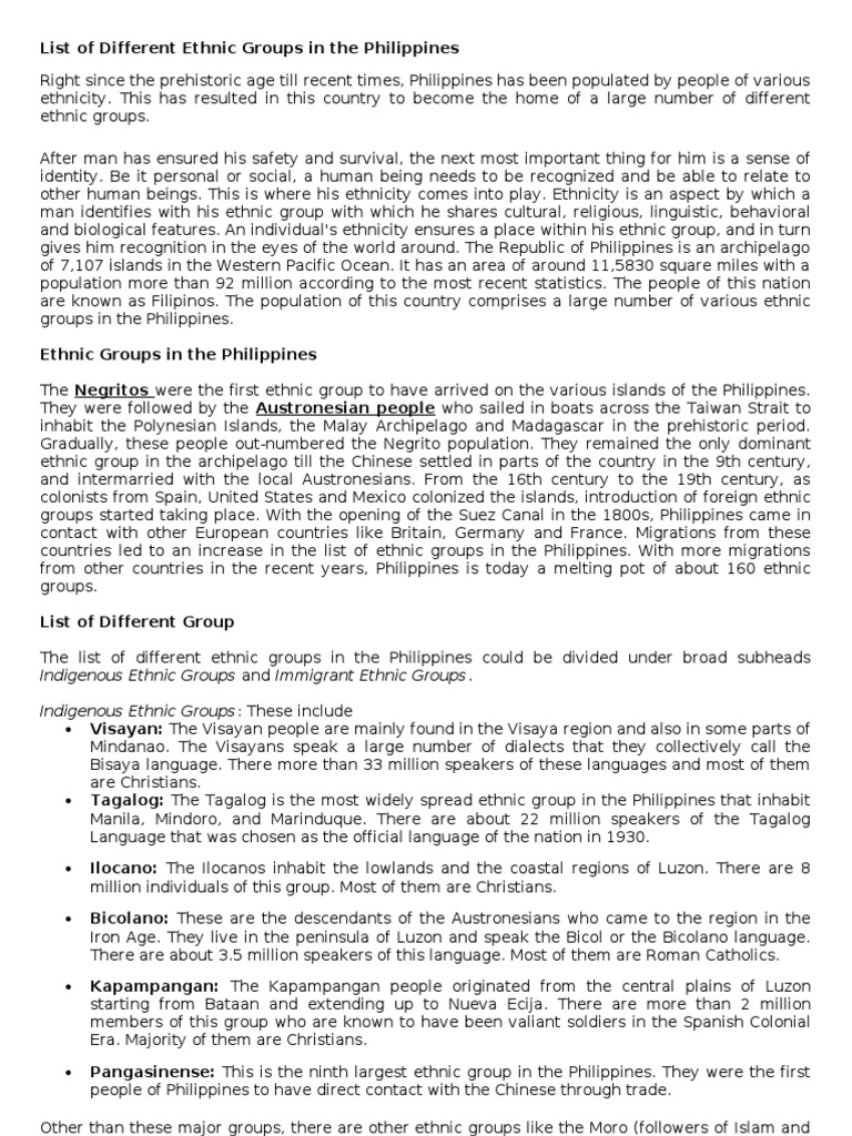 List of Different Ethnic Groups in The Philippines | PDF | Luzon ...