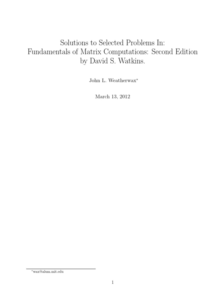 Matrix Computation Exercises Solutions | PDF | Eigenvalues And ...