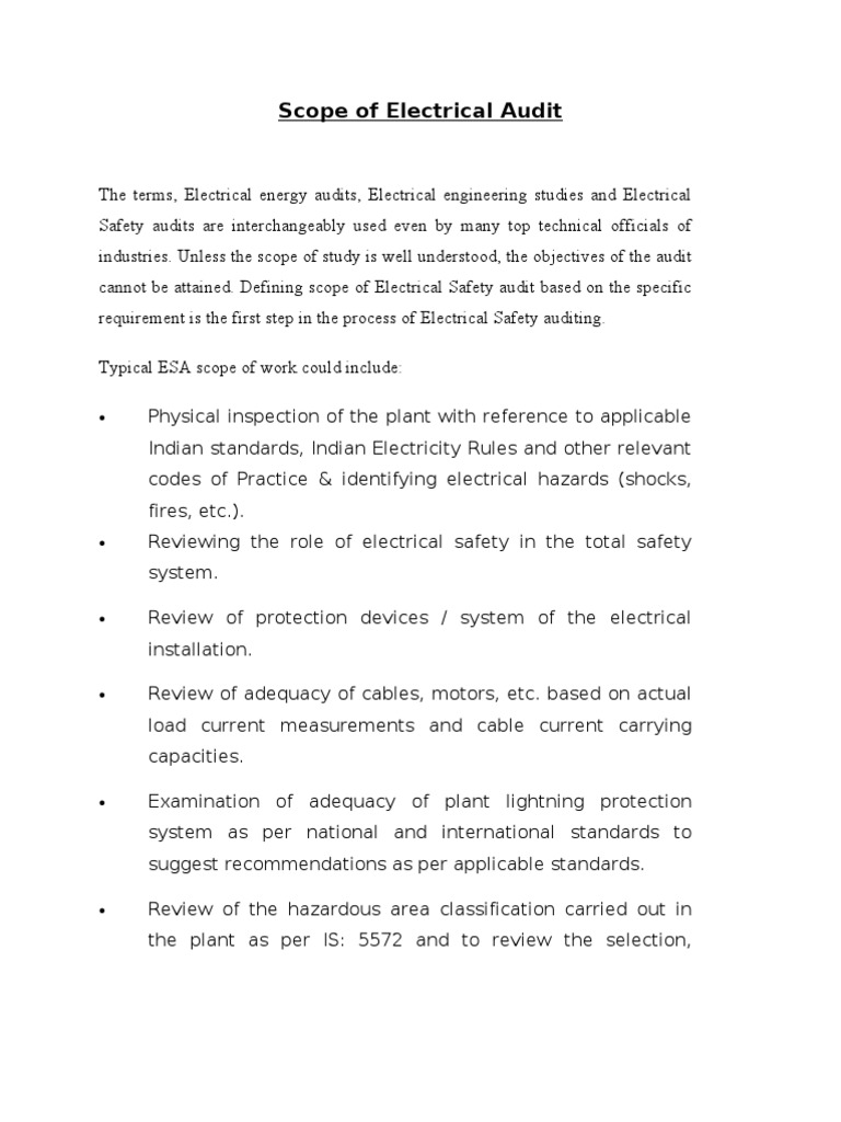 Electrical Audit Scope and Guidelines | PDF | Safety | Electricity