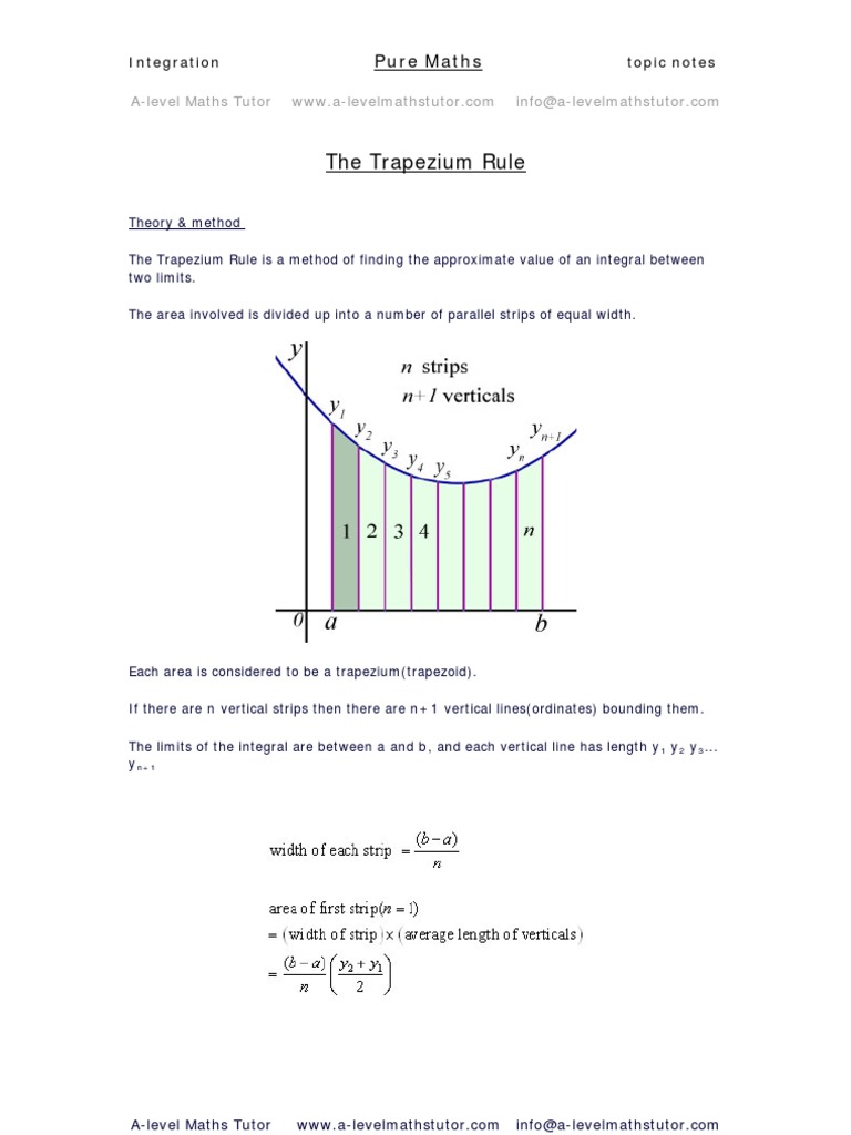 Trapezium Rule,integration notes from A-level maths Tutor