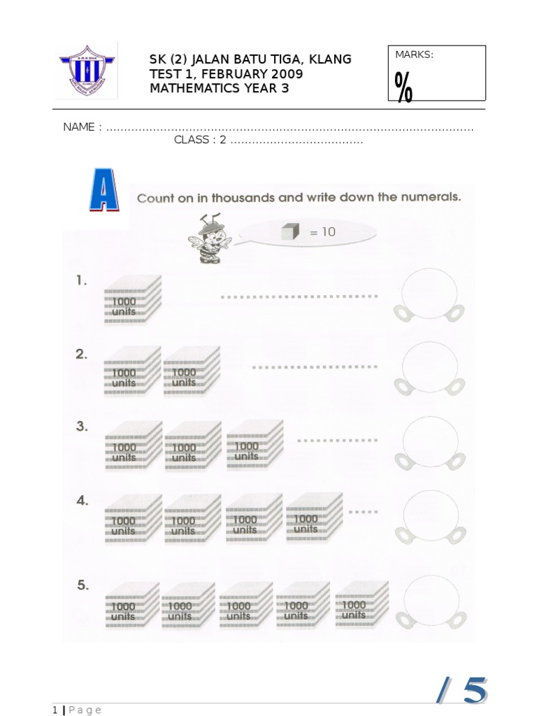 Ujian Matematik Darjah 3 Februari 2009 | PDF