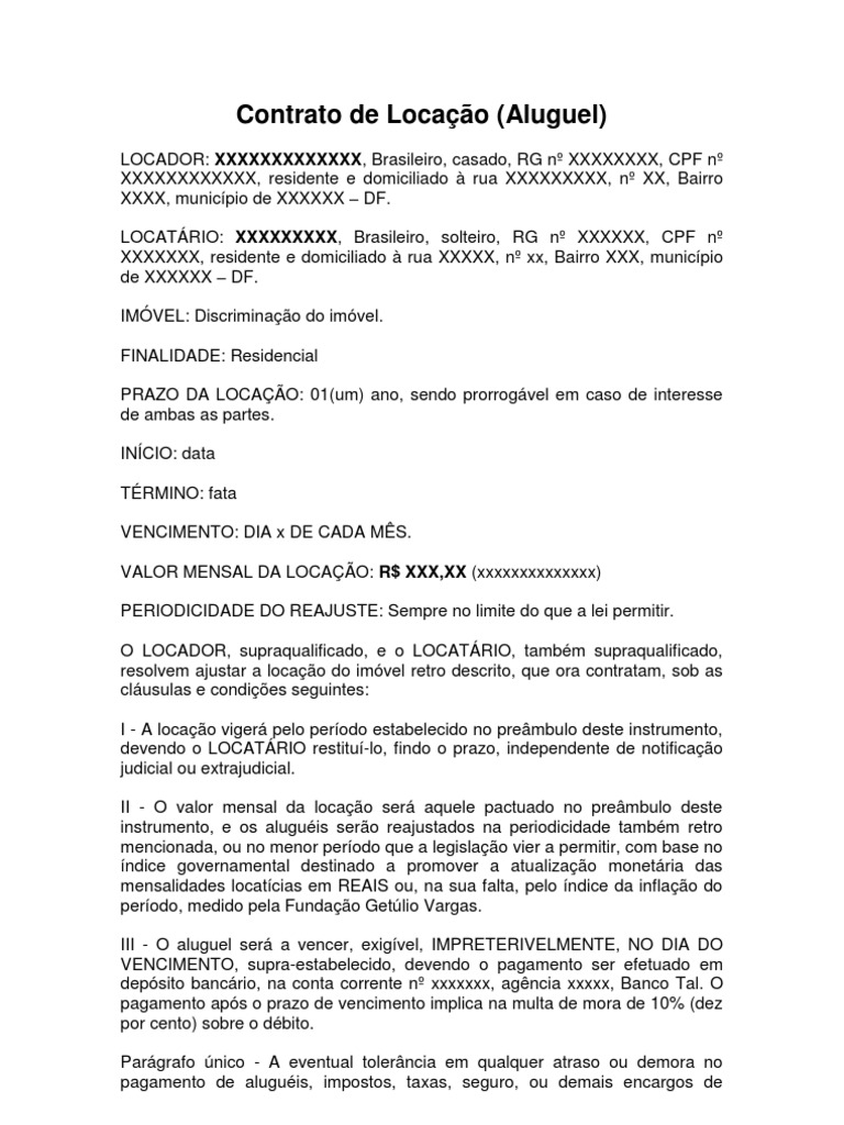 Modelo De Contrato De Locação Aluguel Economias