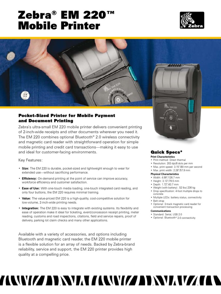 Zebra EM200 Mobile Printer Brochure | PDF | Printer (Computing) | Receipt