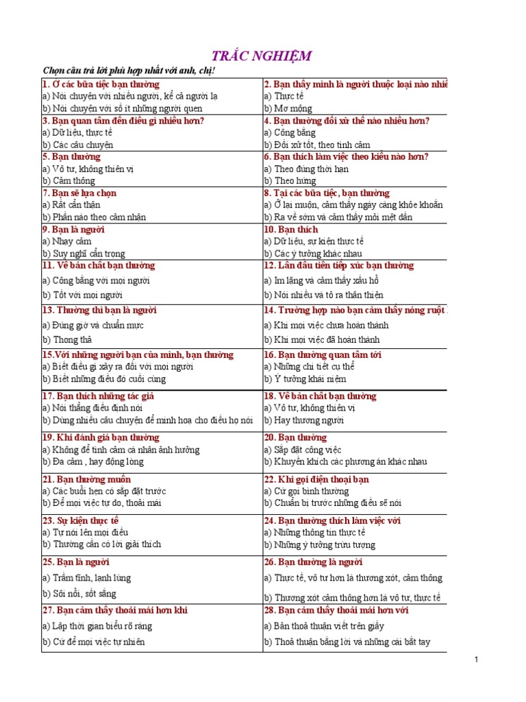 MBTI Test - Vietnamese Ver | PDF