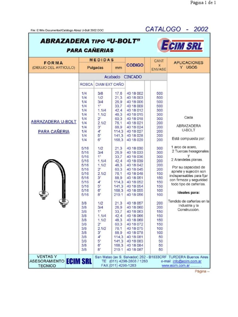 Tabla de Pernos UBolt | PDF
