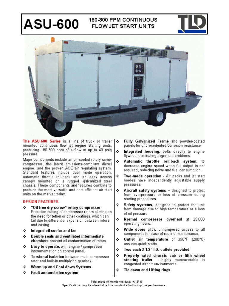 ASU-600 Air Start Unit Specifications | PDF | Diesel Engine | Jet Engine
