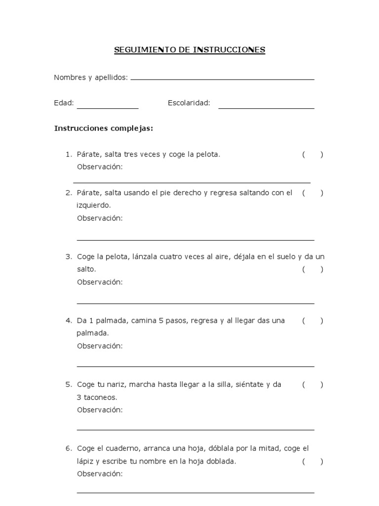 Instrucciones Complejas para Niños | PDF