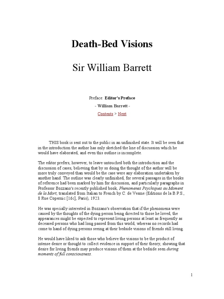 Death Bed Visions - Sir William Barrett | PDF | Clairvoyance | Perception