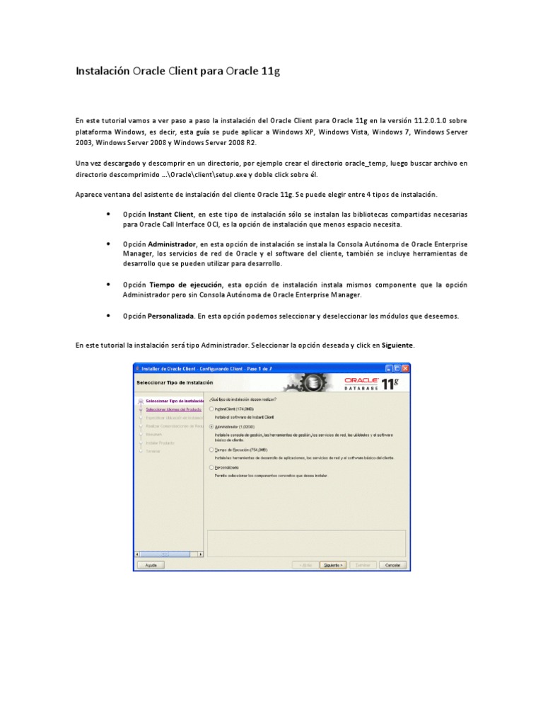 Instalación Oracle Client Para Oracle 11g Pdf Protocolo De Control