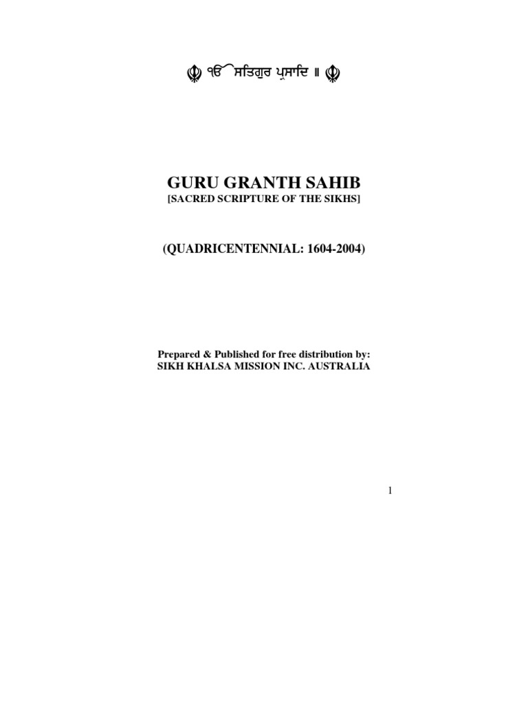 Sri Guru Granth Sahib - SACRED SCRIPTURE OF THE SIKHS | PDF | Guru ...