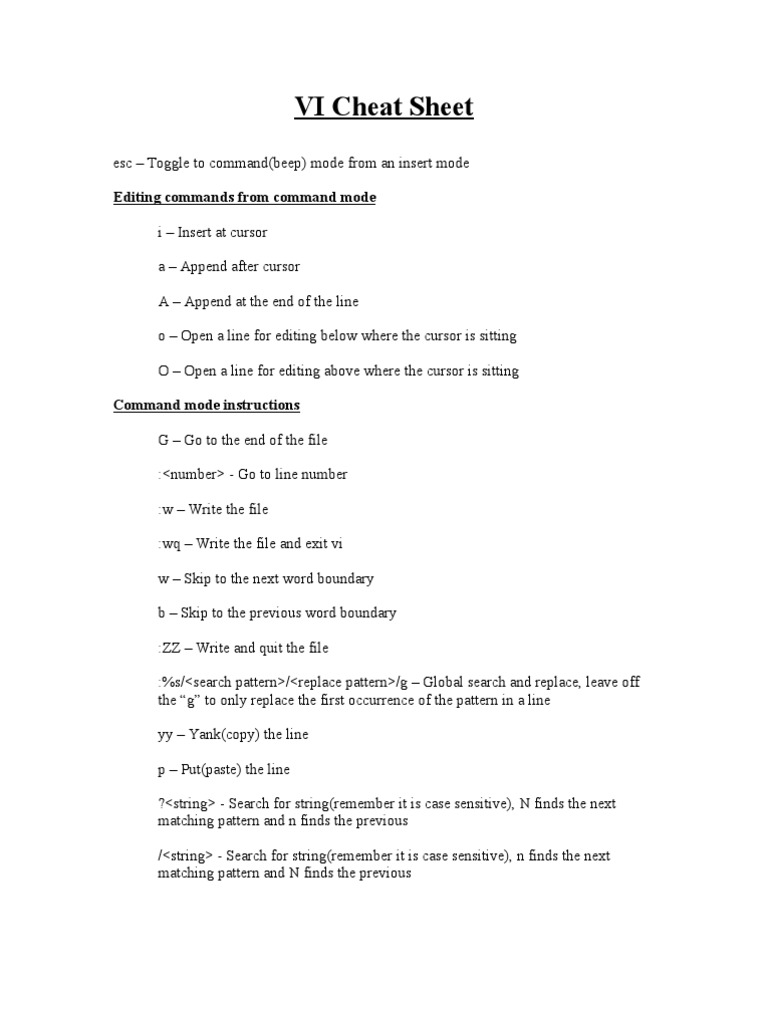 Essential VI Editor Commands Guide | PDF | Teaching Methods & Materials