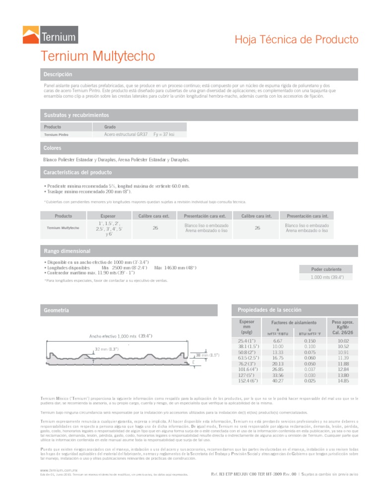 Ficha Técnica Ternium - Multypanel - MULTYTECHO | PDF | Science ...