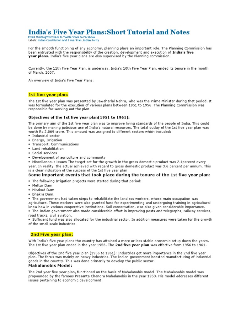 India - Five Year Plans (11) | Economy Of India | Economic Growth