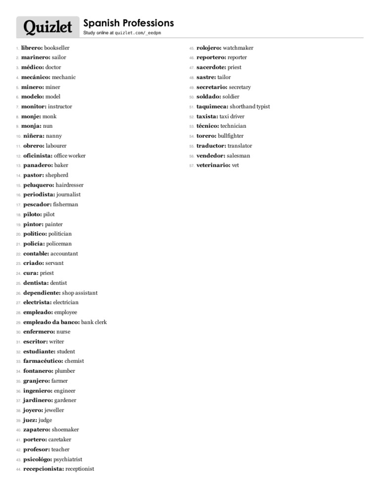 Spanish Professions | PDF