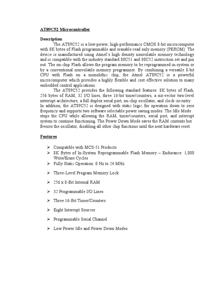 AT89C51 Microcontroller | PDF | Flash Memory | Microcontroller