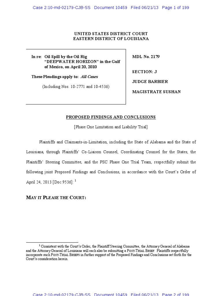 Deepwater Horizon Liability Trial | PDF | Deepwater Horizon | Casing ...